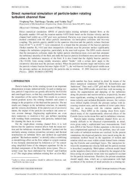 Pdf Direct Numerical Simulation Of Particle Laden Rotating Turbulent
