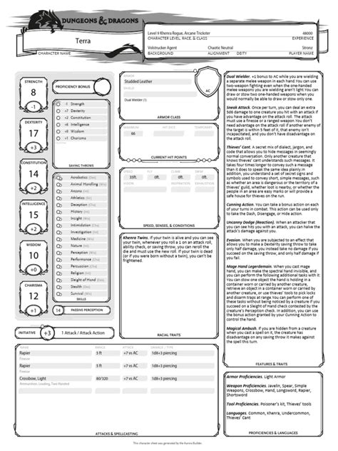 Terra Character Sheet Lvl 9 Pdf