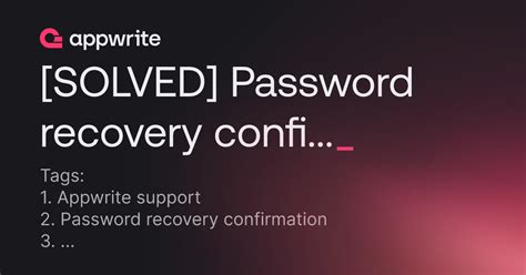 Solved Password Recovery Confirmation Threads Appwrite