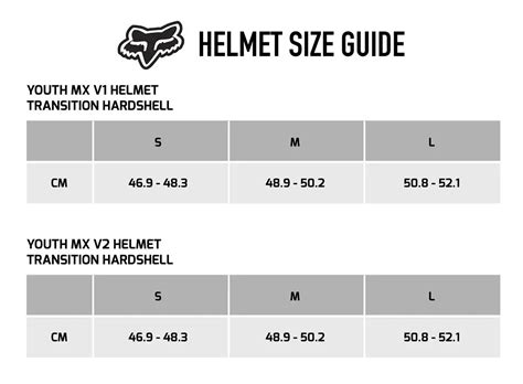 Dirt Bike Helmet Size Chart