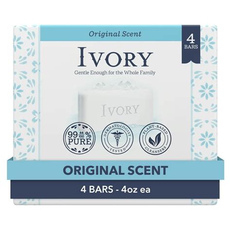 Ivory Bar Soap Original Scent All Skin Types 4 Count 4 Ounces Each