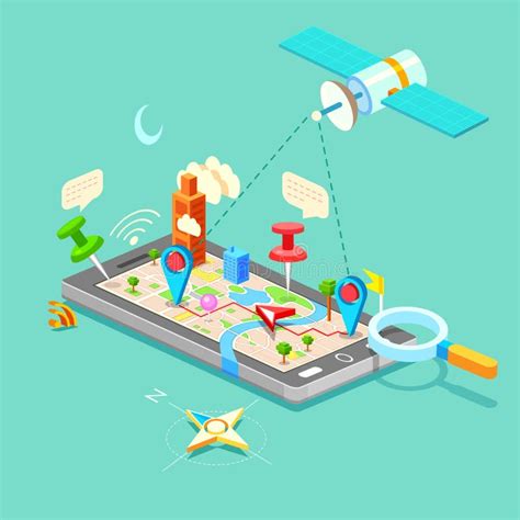 Flat 3d Isometric Mobile Navigation Web Infographic Concept Stock