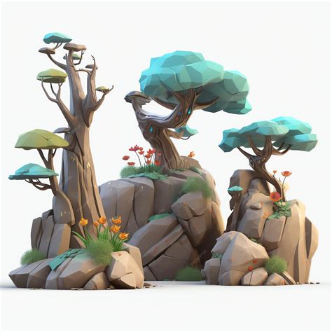 Premium Ai Image 3d Asset Trees Cartoon Style For Game Asset