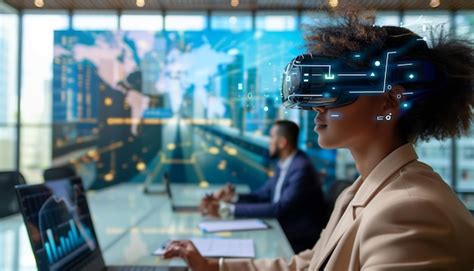 Premium Photo Professional Woman Using Vr For Interactive Global Data