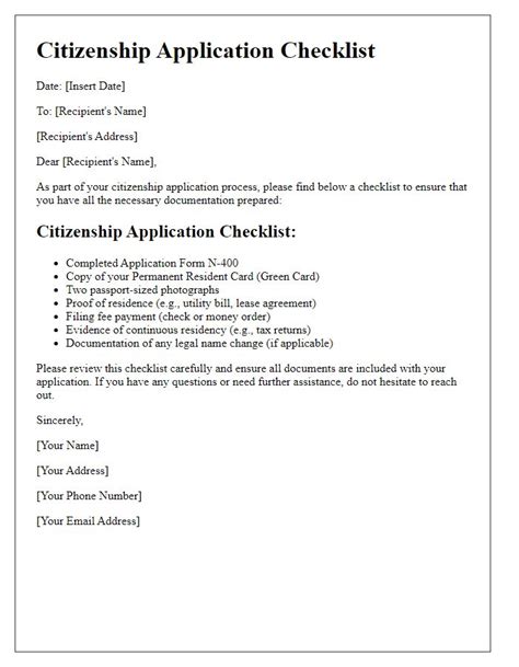 Letter Template For Citizenship Application Preparation Free Samples