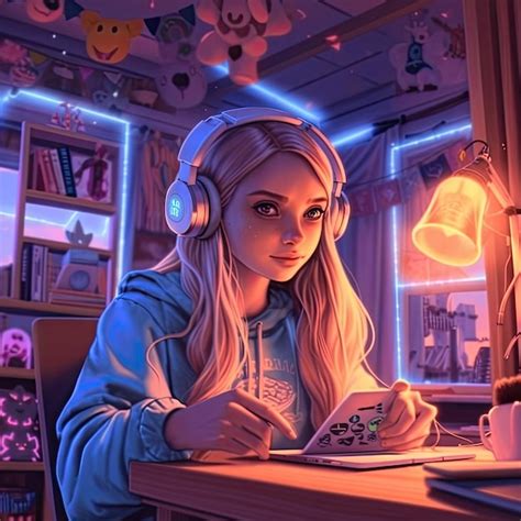 Premium Photo Cute Asmr Girl In Her Pinkish Room Illustration