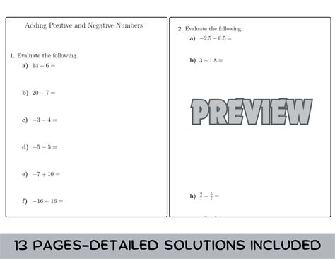 Adding Negative Numbers Worksheet