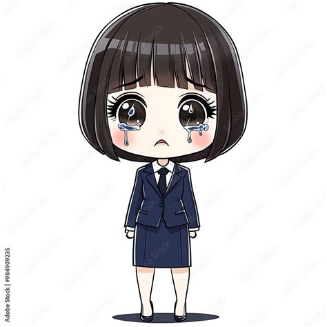 Cute Anime Girl Crying In Suit Sadness Heartbreak Disappointment