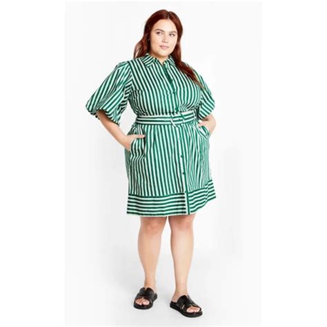 City Chic Womens Plus Size Stripe May Dress Green 14w Target