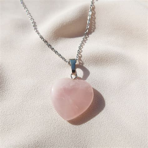 Rose Quartz Heart Natural Stone Necklace Crystal Necklace Rose Quartz