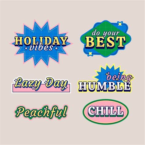 손으로 그린 복고풍 스티커 세트 무료 벡터