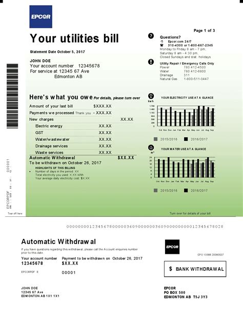 Canada Epcor Electricity Utility Bill Template In Word And Pdf Format