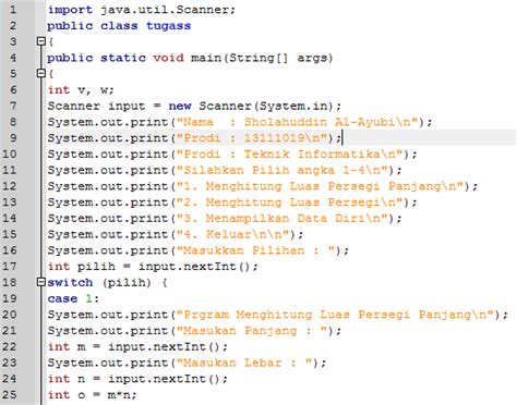 Program Java Untuk Menghitung Persegi Dan Persegi Panjang Dan Menampilkan Data Diri