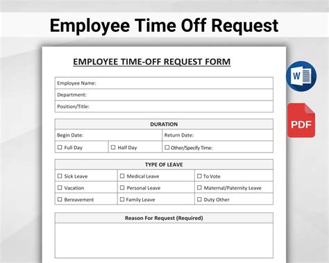 Employee Time Off Request Template Printable Vacation Request Form Pto