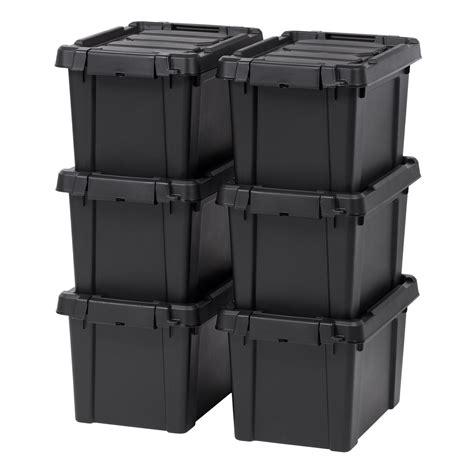 Iris Usa 5 Gallon Black Storage Totes Pack Of 6 Lockable Stackable
