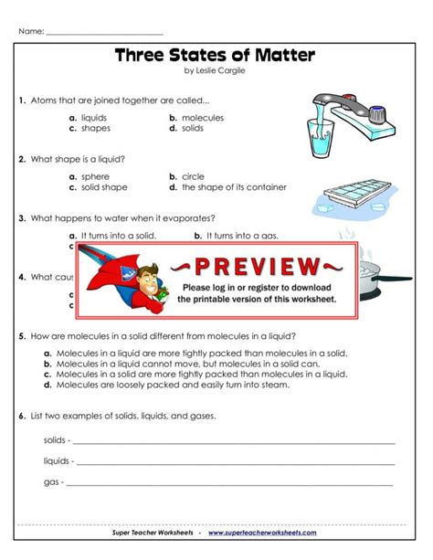Three States Of Matter Worksheet Answer Key Physical Science