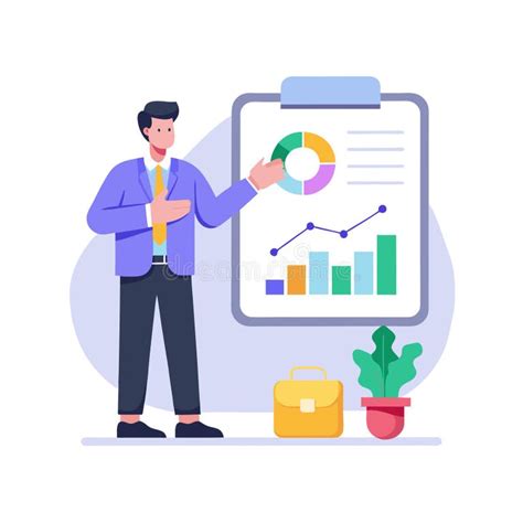 Business Presentation With Charts And Graphs Man Presenting Data Flat