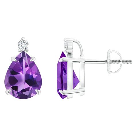 Natural Claw Set Pear 3ct Amethyst Solitaire Earrings In Platinum For
