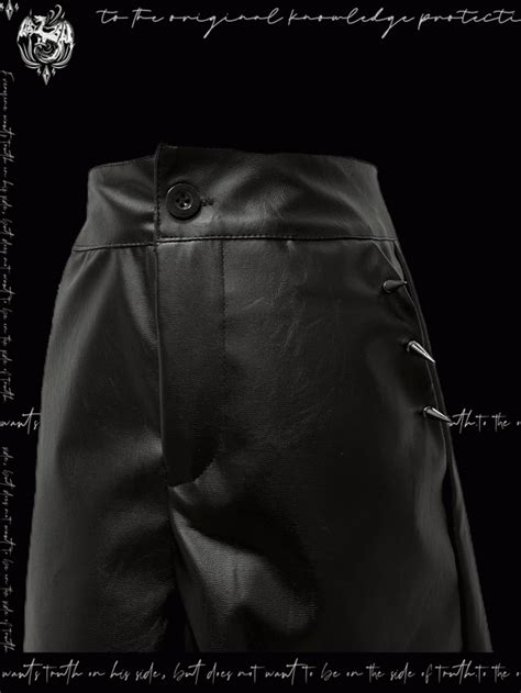 Y2k White Cross Pattern Black Pu Studded Glamorous Wide Leg Pants