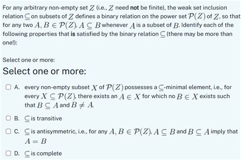 Solved For Any Arbitrary Non Empty Set Z Ie Z Need Not