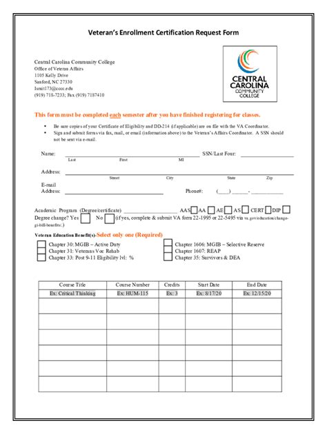 Fillable Online Veterans Enrollment Certification Request Form Fax