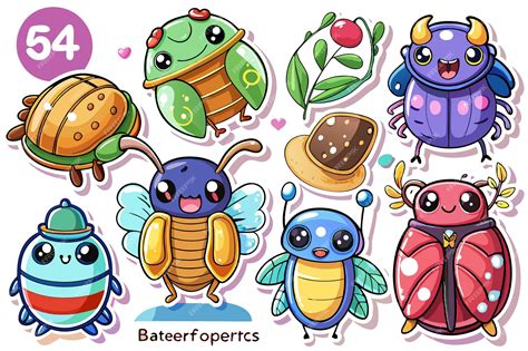 Colorful Cartoon Characters Of Bugs With Cute Expressions And Different