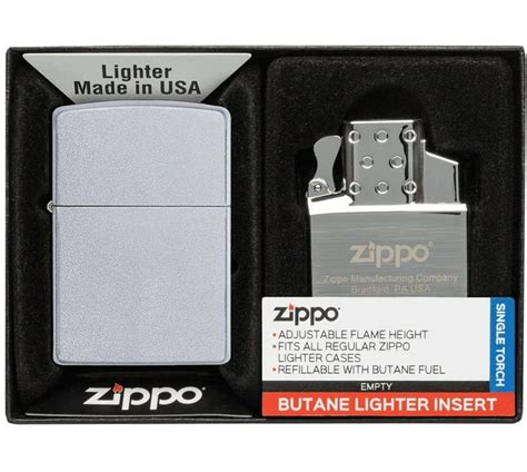 Zippo 205 Reg Satin Chrome Butane Insert Pack Pocket Lighter Makro