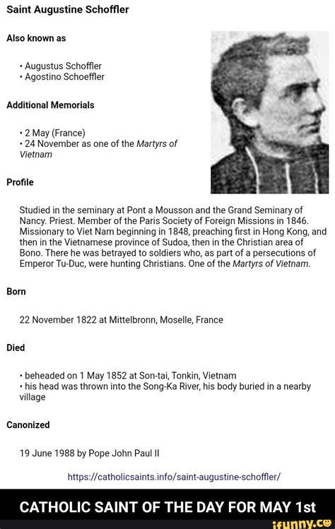 Saint Augustine Schoffler Also Known As Augustus Schoffler Agostino