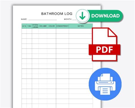 Printable Bathroom Log Bathroom Tracker For Health Monitoring Daily