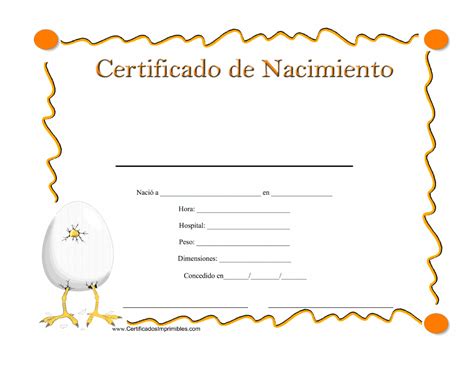 Modelo De Certificado De Nacimiento En Blanco Para Proyecto Escolar