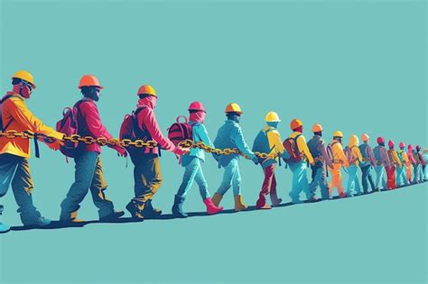 An Illustration Of Workers From Different Sectors Forming A Human Chain Premium AI Generated Image