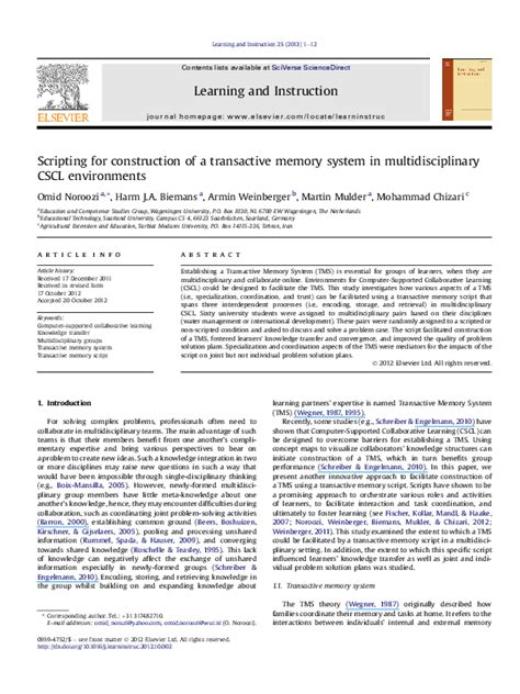 Pdf Scripting For Construction Of A Transactive Memory System In Multidisciplinary Cscl
