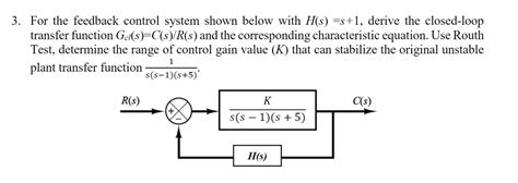 3 For The Feedback Control System Shown Below With Hs S 1