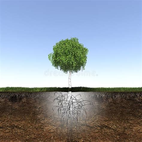 Tree With Strong And Deep Roots 3d Render Stock Illustration