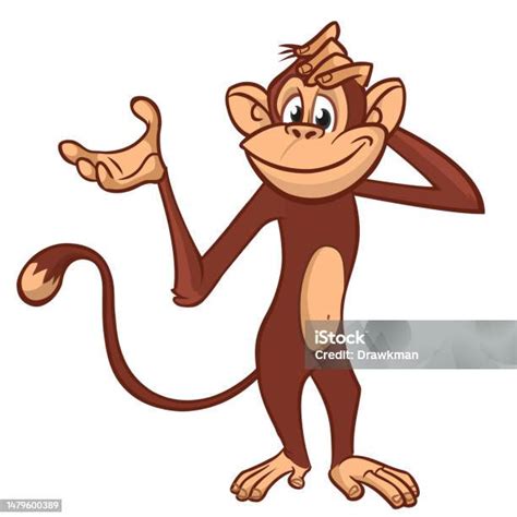 Simpanse Monyet Kartun Ilustrasi Vektor Karakter Monyet Bahagia