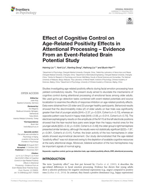 Pdf Effect Of Cognitive Control On Age Related Positivity Effects In