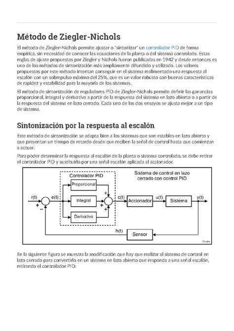 Metodo De Ziegler Nichols Método De Ziegler Nichols El Método De