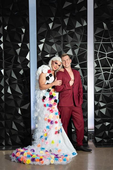 Drag Queen Wedding Inspiration With Flowing Floral Gown And Cotton