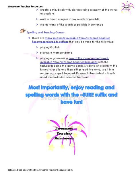 Sure Thing Sure Suffix Flashcards By Awesome Teacher Resources