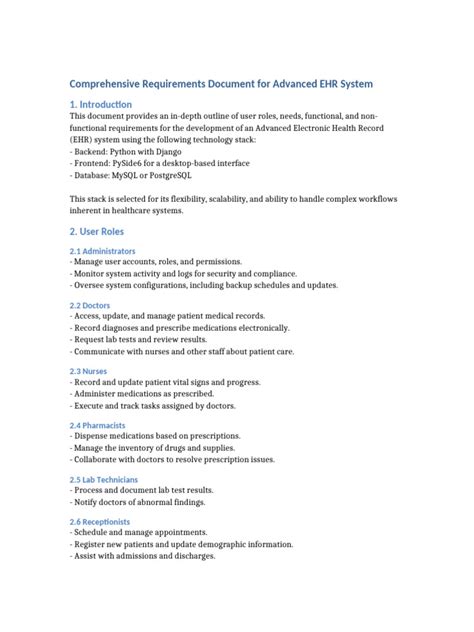 Advanced Ehr Requirements Document Ai Ml Pdf Medical Imaging Electronic Health Record