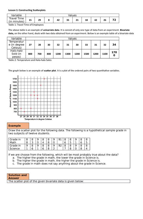 Statistics Subject Lesson 1 2 Lesson 1 Constructing Scatterplots