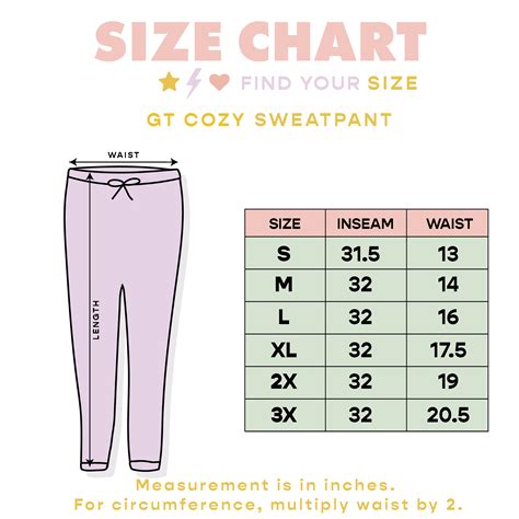 Size Chart Gt Cozy Sweatpants Girl Tribe Co