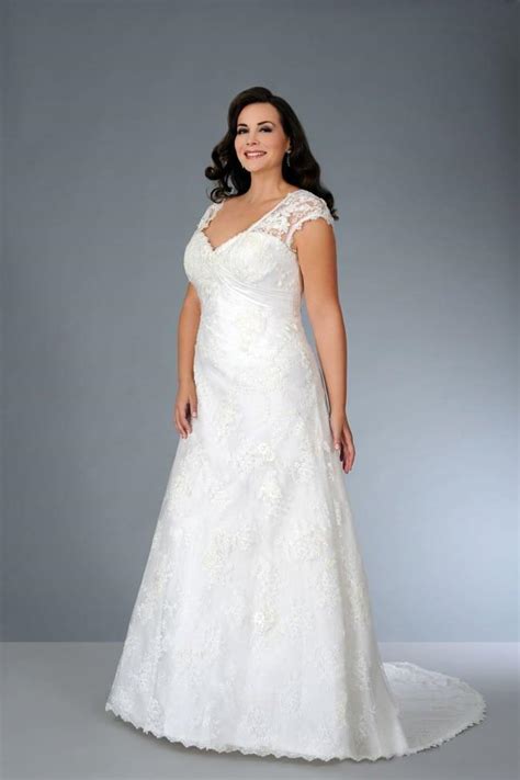 Plus Size Lace Wedding Gown With Short Cap Sleeves