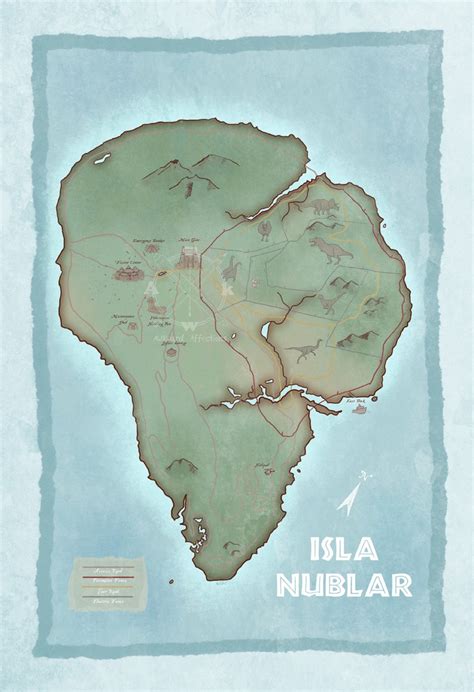 Isla Nublar Map Jurassic Park Map Vintage Style Map Etsy