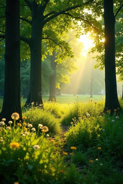 Morning Light Highlights Sapling S Green Foliage Leaves Grasslands