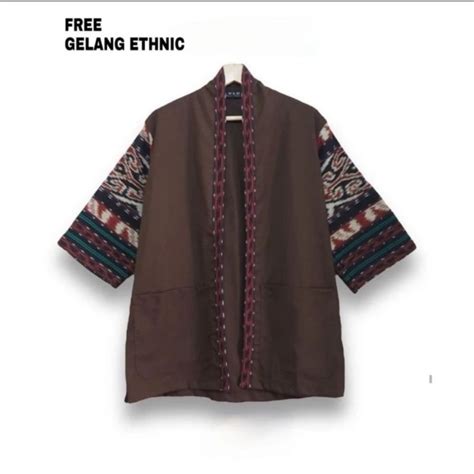 Jual Outer Kimono Tenun Warna Cokelat Hitam Biru Navy Kimono Pria