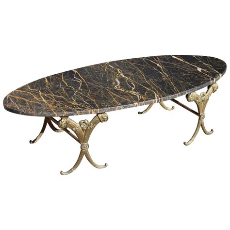 Low Oval Coffee Table In Portoro Marble And Solid Brass 1950s Gio Ponti