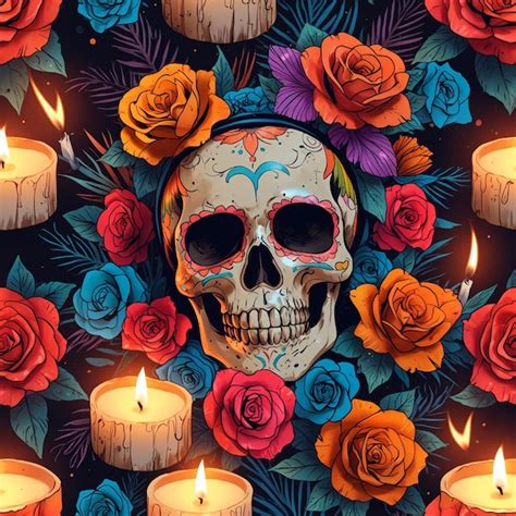 Skull And Roses Santa Muerte Premium Ai Generated Image
