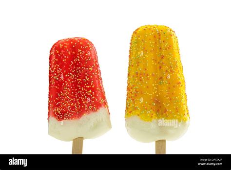 Assortment Of Fruit Sweet Popsicles Isolated On A White Background Summer Dessert Ice Creams
