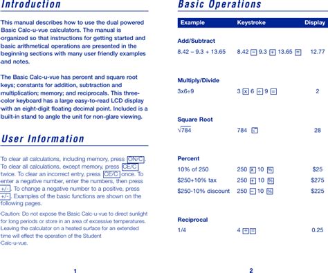 Learning Resources Calc U Vue Ler Users Manual Basic Guide
